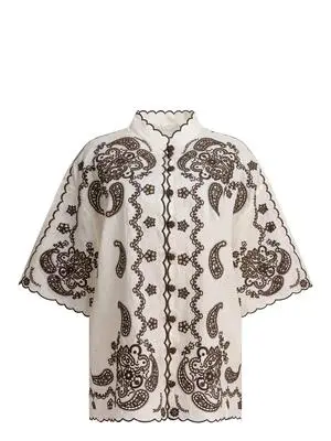 Zimmermann Ascension Embroidered Linen Shirt - Beige