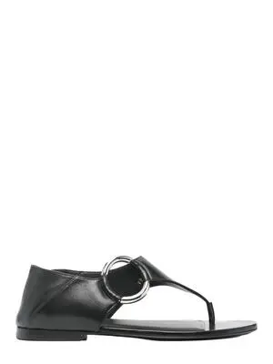 Saint Laurent Ring Leather Flat Sandals - Black