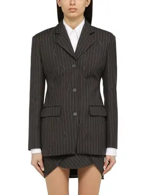 Off White Single-breasted Pinstripe Jacket - Grey