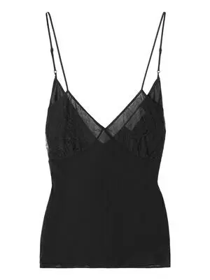 Veronica De Piante Martina Chantilly Lace-trimmed Wool-voile Camisole - Black