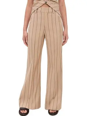Rosie Assoulin Paneled Pinstriped Flare Pants - Cappuccino