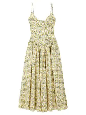 STAUD Dena Printed Cotton-Blend Poplin Maxi Dress