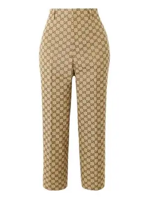 Gucci Cropped Cotton-blend Canvas-jacquard Straight-leg Pants - Neutrals