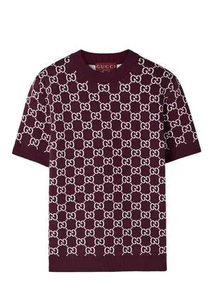 Gucci Jacquard-knit Wool-blend Sweater - Burgundy