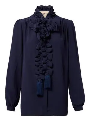 Valentino Garavani Ruffled Silk Crêpe De Chine Blouse - Blue