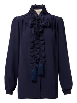 Valentino Garavani Ruffled Silk Crêpe De Chine Blouse - Blue