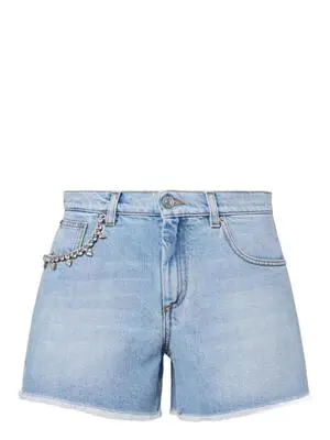 AREA Embellished Denim Shorts - Blue