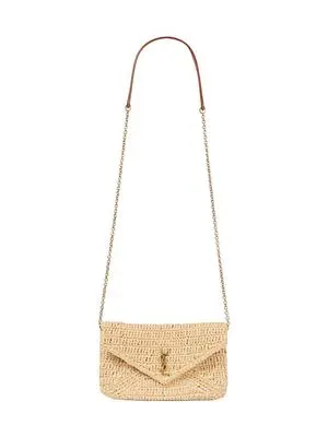 Saint Laurent Cassandre Mini Raffia Shoulder Bag Beige