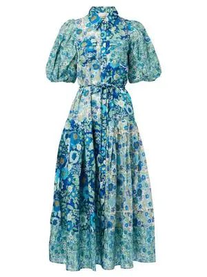 ALEMAIS Alémais Sacha Floral Ramie Shirt Dress - Blue