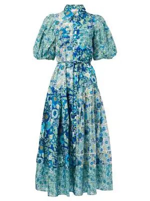 ALEMAIS Alémais Sacha Floral Ramie Shirt Dress - Blue