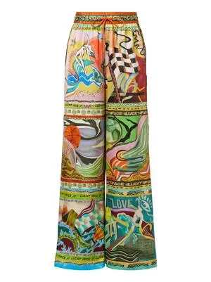ALEMAIS Alémais Lucky Pace Printed Silk Palazzo Pants - Multicoloured