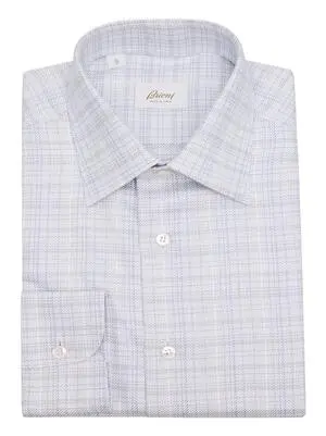 Brioni Men's Cotton Woven Plaid Dress Shirt Whiteblue
