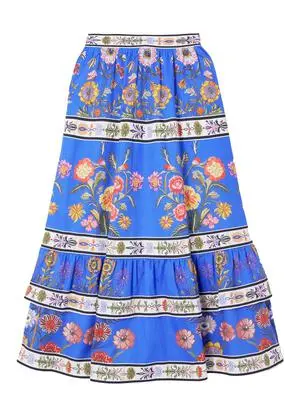 Borgo De Nor Paulina Printed Cotton-poplin Midi Skirt - Blue