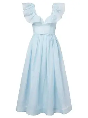 Zimmermann Dawning Linen And Silk Midi Dress - Blue