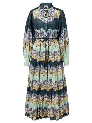 ALEMAIS Madalena Floral Ramie Shirt Dress - Blue