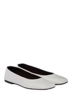 THE ROW Square Leather Ballet Flats White