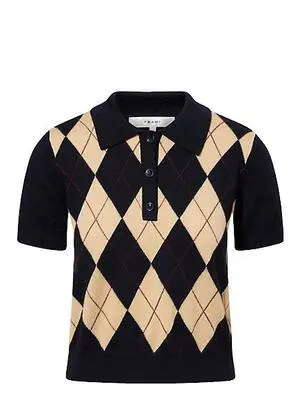 FRAME Argyle Merino Wool Polo Top - Navy Multi