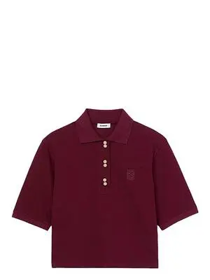 Sandro Button-embellished Embroidered Cotton Polo Shirt - Bordeaux