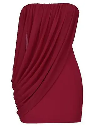 MISTRESS ROCKS Draped Strapless Mini Dress - Pinot Noir