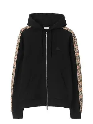 Burberry Check Trim Cotton Zip Hoodie - Black