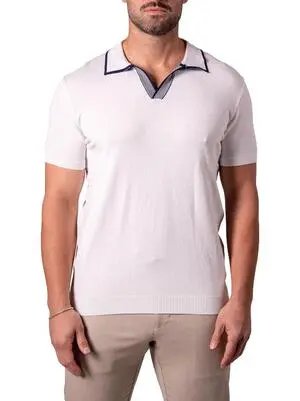 MACEOO Tipped Johnny Collar Polo - White