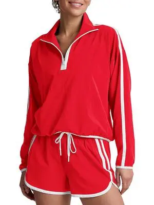 Beyond Yoga Course Contrast Half-zip Pullover - Chili Red/true White
