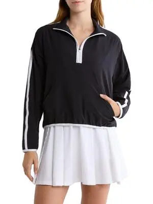 Beyond Yoga Course Contrast Half-zip Pullover - True Black/ True White