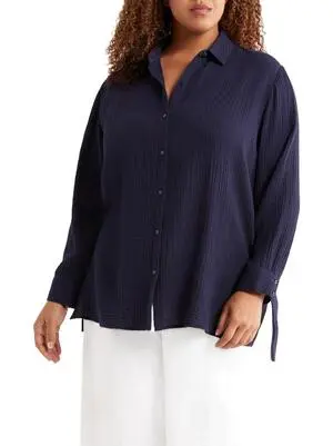 Eileen Fisher Classic Collar Organic Cotton Button-up Shirt - Ink