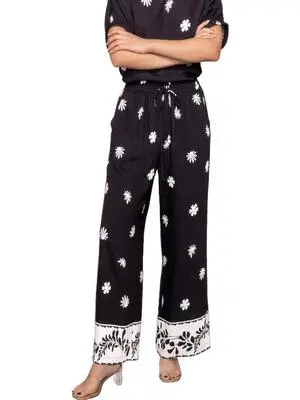 MELLODAY Floral Print Ankle Pants Black White