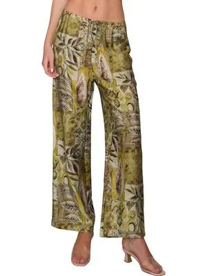 MELLODAY Floral Print Ankle Pants Green Multi Abstract