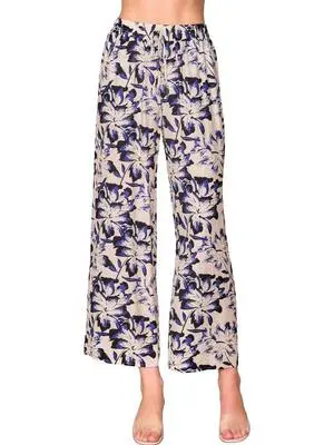 MELLODAY Floral Print Ankle Pants Navy Ivory