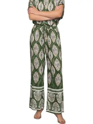 MELLODAY Floral Print Ankle Pants Pea Green Multi