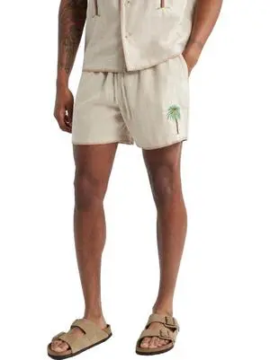 MAVRANS Palm Tree Linen Blend Shorts - White