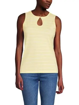 LANDS' END Supima Keyhole Tank - Pale Yellow/ivory Stripe