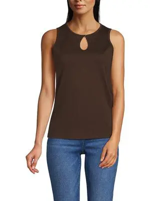 LANDS' END Supima Keyhole Tank - Rich Coffee