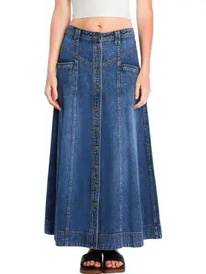 WASH LAB DENIM Panel Front Button Denim Maxi Skirt - Shark Blue