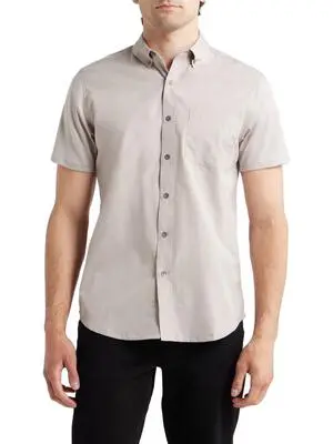W.R.K Hudson Reworked Slim Fit Solid Short Sleeve Cotton Button-up Shirt - Stone