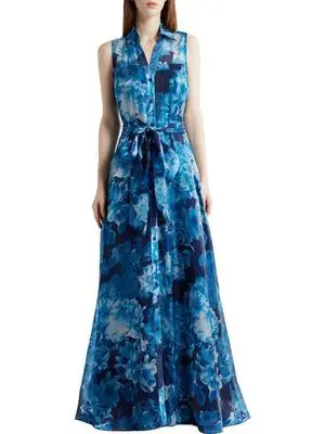 Julia Jordan Floral Sleeveless Organza Gown - Blue Multi