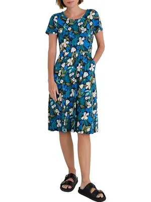 SEASALT CORNWALL April Short Sleeve Dress - Crayon Floral Waterway