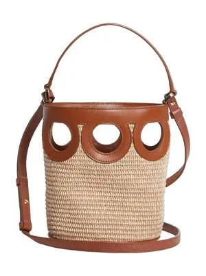 FERRAGAMO Mini Gancio Outline Raffia Bucket Bag - Naturale/ Resort