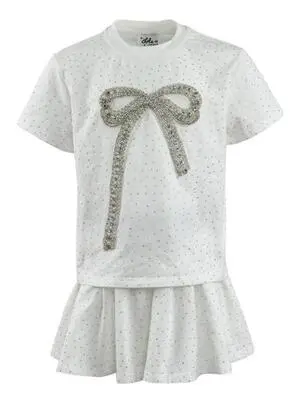 LOLA + THE BOYS Crystal Bow Short Set - White
