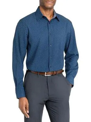W.R.K Regular Fit Dash Print Performance Dress Shirt - Navy