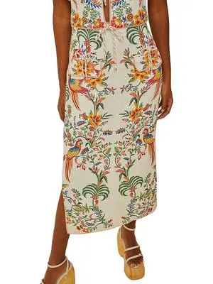 Farm Rio Linen Midi Skirt - Delicate Forest