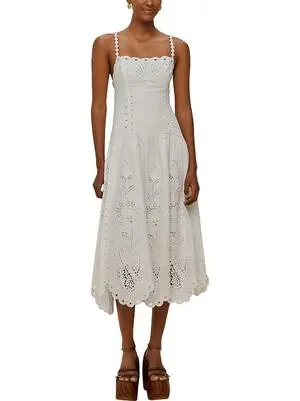 Farm Rio Richilieu Eyelet Midi Dress - Off-white