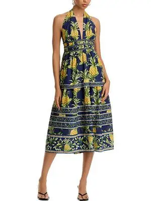 Farm Rio Delicate Pineapple Print Cotton Dress - Delicate Pineapple Navy