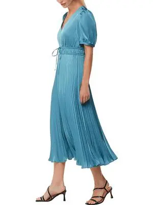 Whistles Delilah Satin Pleated Dress - Blue