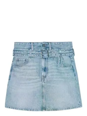 GANNI Belted Denim Skirt - Blue