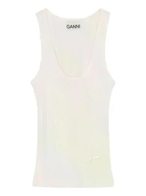 GANNI Ribbed Tank Top - White