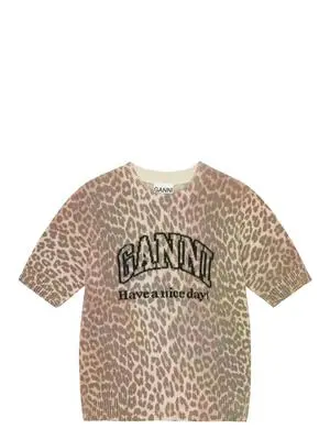 GANNI Intarsia-knit Logo T-shirt - Neutrals