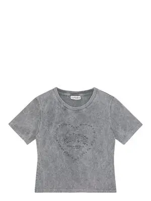 GANNI Logo-embroidered T-shirt - Grey